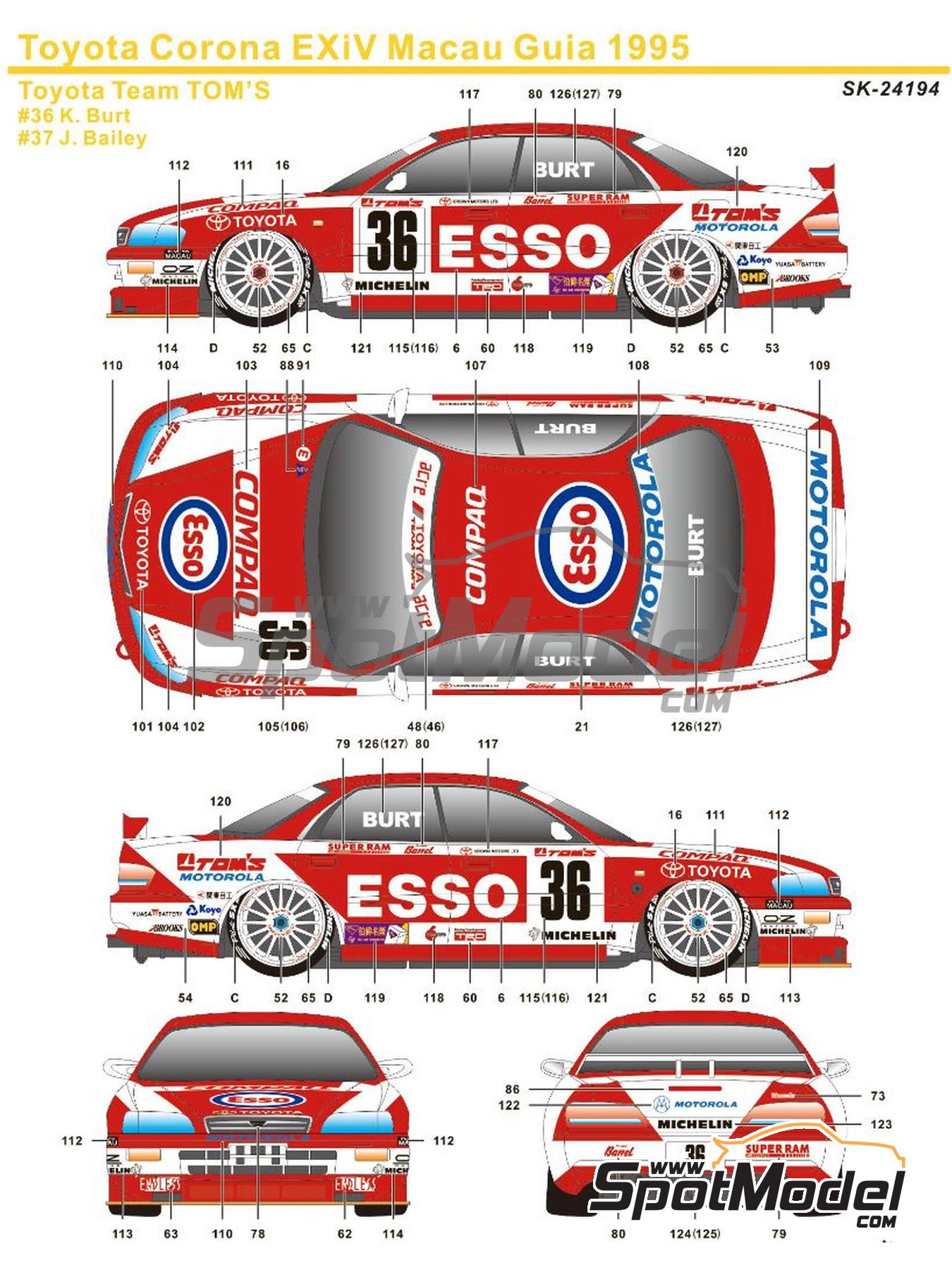 SK Decals SK24194: Marking / livery 1/24 scale - Toyota Corona Exiv Tom's Team sponsored by Esso ...